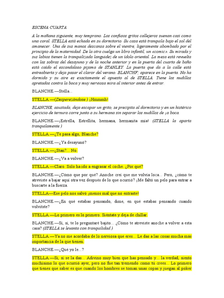 Un Tranvia Llamado Deseo Escena Cuarta | PDF
