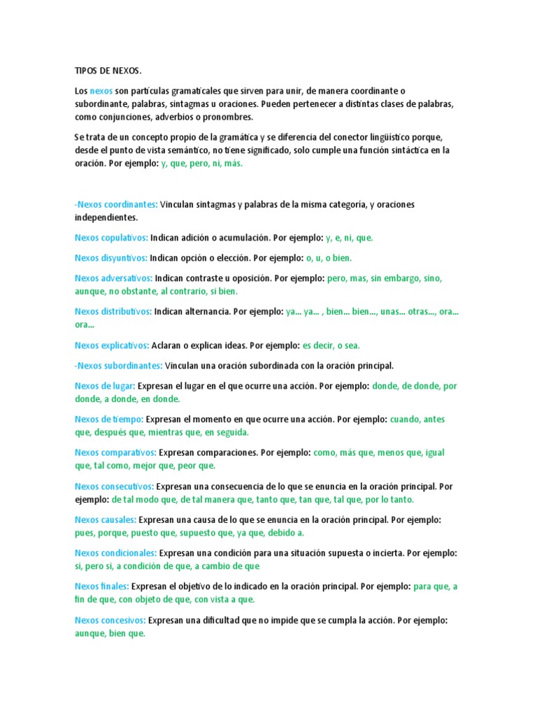Nexos | PDF | Oración (Lingüística) | Semiótica