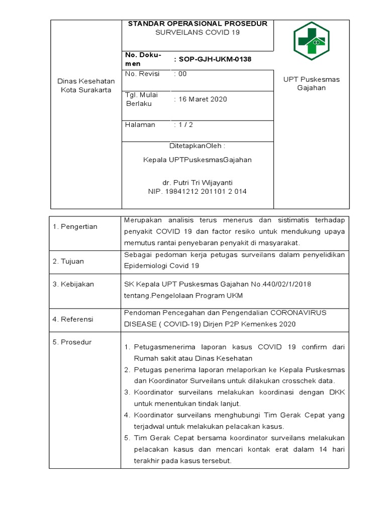 Sop Surveilans Covid 19 | PDF