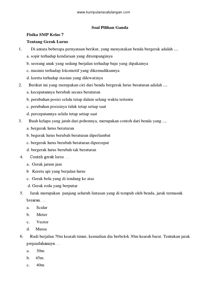 Soal Gerak Lurus untuk SMP Kelas 7 | PDF