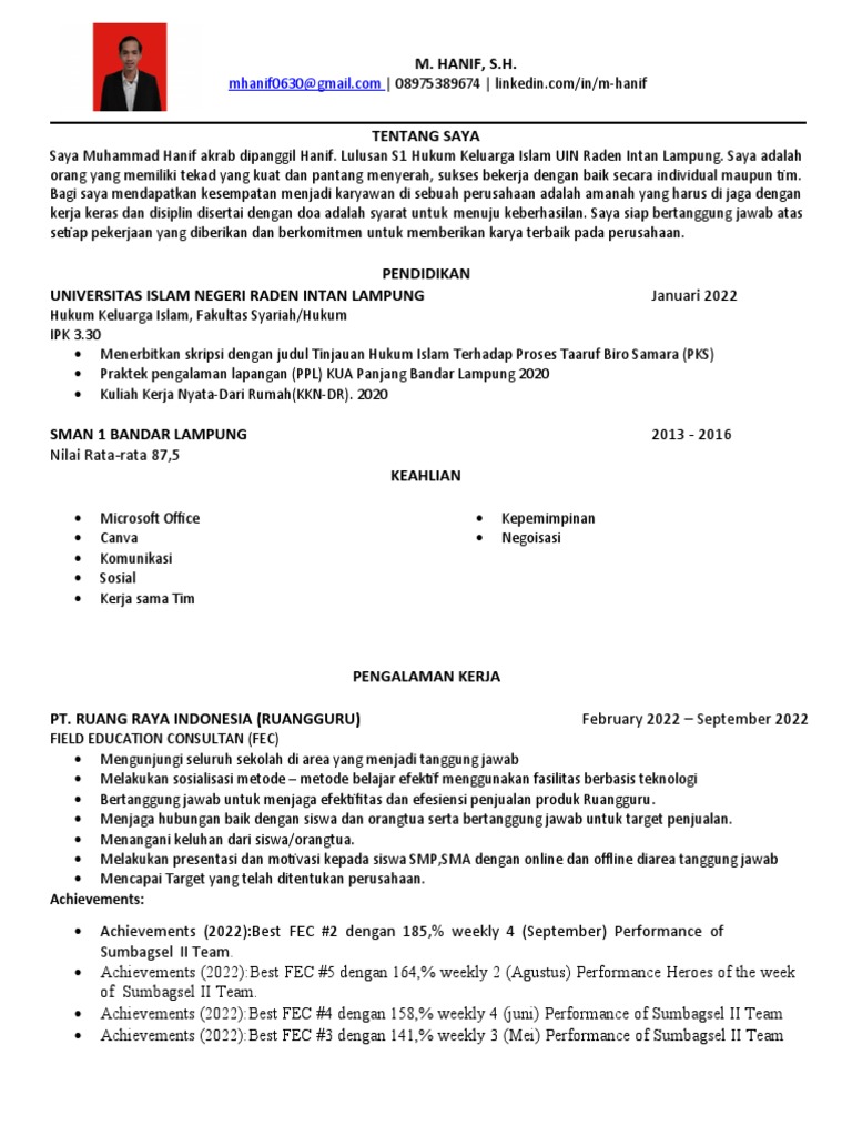 CV M. Hanif 2022 | PDF