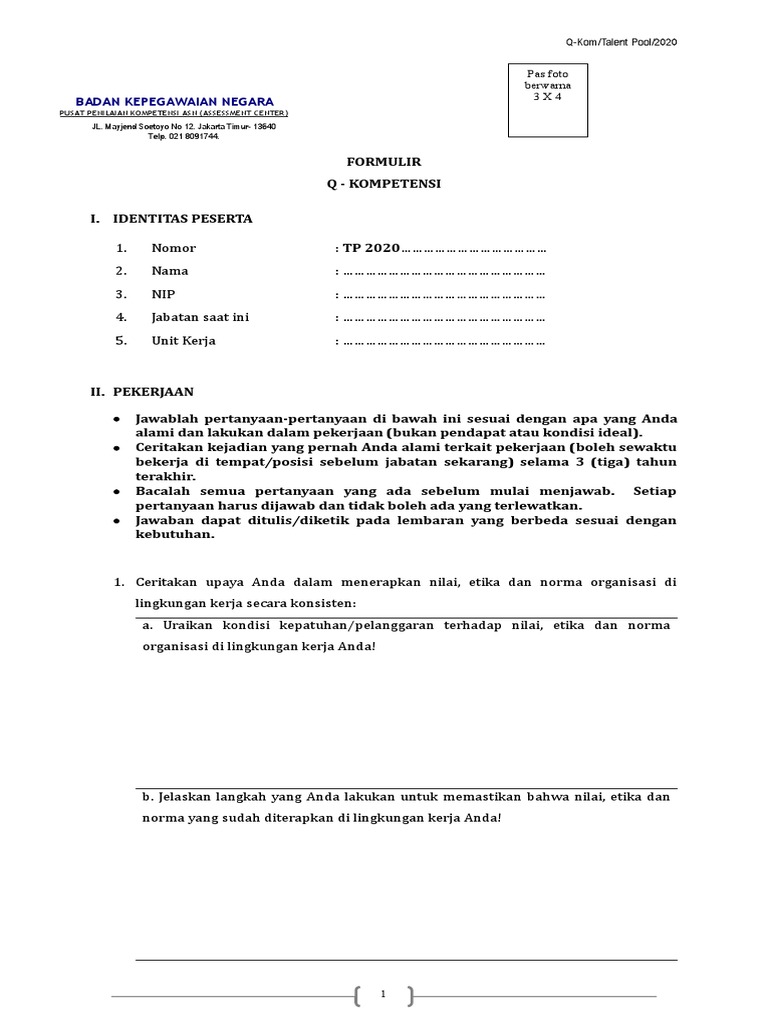 Form Q Kompetensi20 | PDF