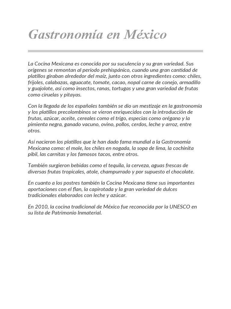 Historia y Evolución de la Cocina Mexicana | PDF