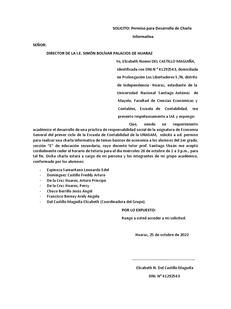 Solicitud Charla de Colegio Grupal | PDF