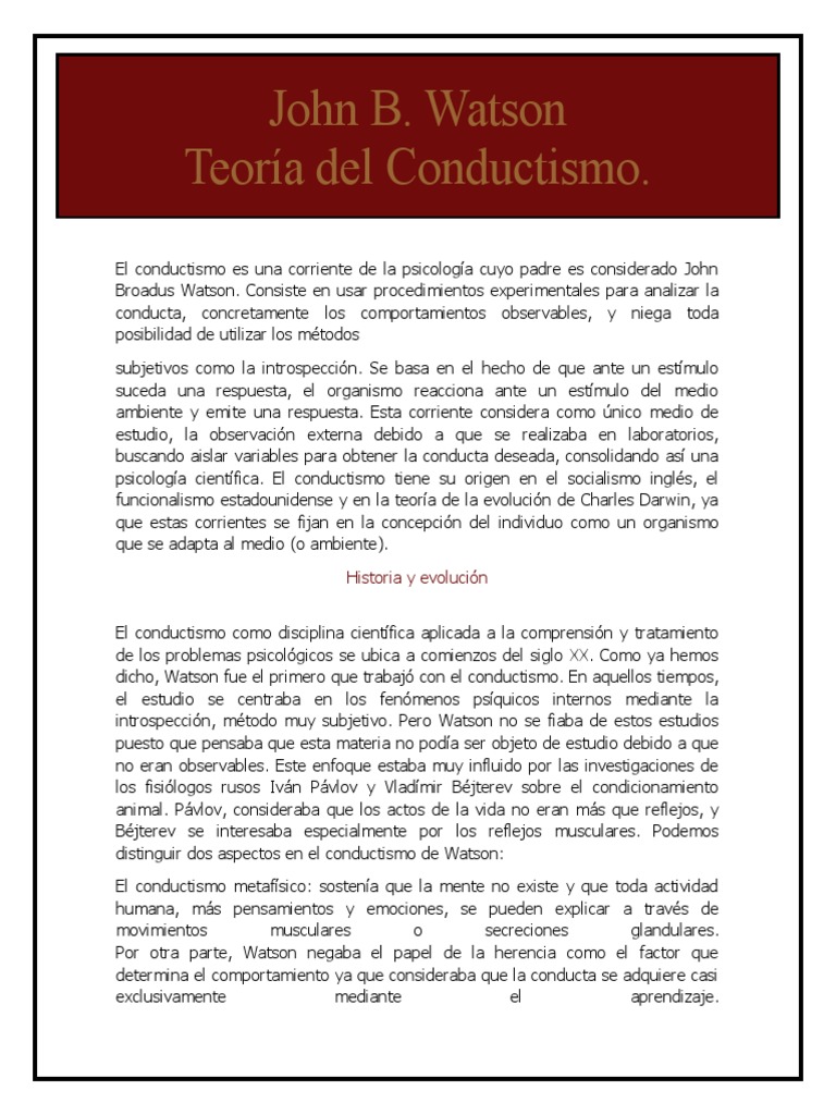 El Conductismo John B. Watson | PDF | Behaviorismo | Comportamiento