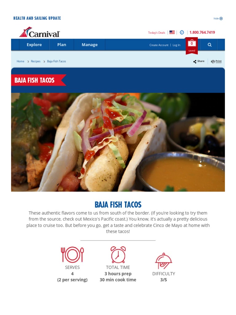 Tacos Baja Recipe - Carnival Cruise Line | PDF | Taco | Garlic