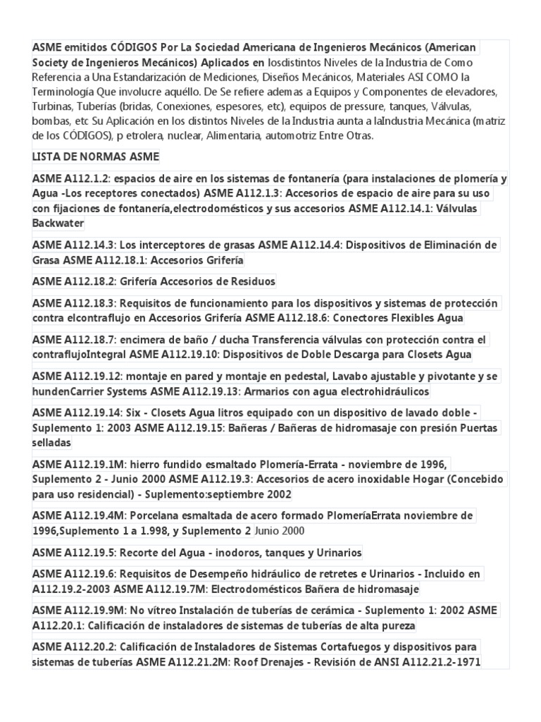 ASME Emitidos CÓDIGOS Por La Sociedad Americana de Ingenieros Mecánicos ...