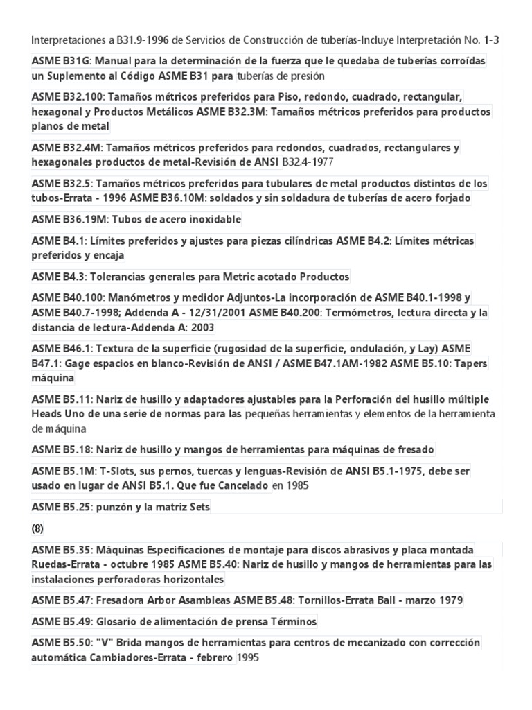 Lista de Asme 5 | PDF | Ingeniería mecánica | Herramientas
