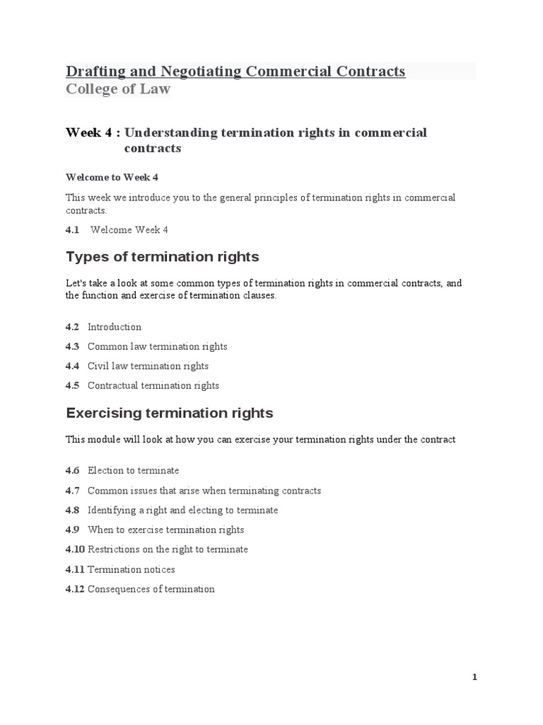 Drafting and Negotiating Commercial Contracts Week 4 Outline | PDF
