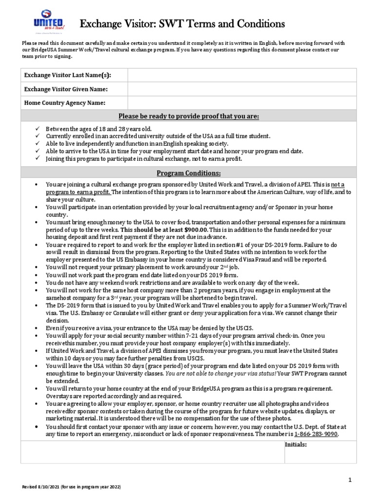 Exchange Visitor - Terms and Conditions (2022) | PDF | Travel Visa | Employment