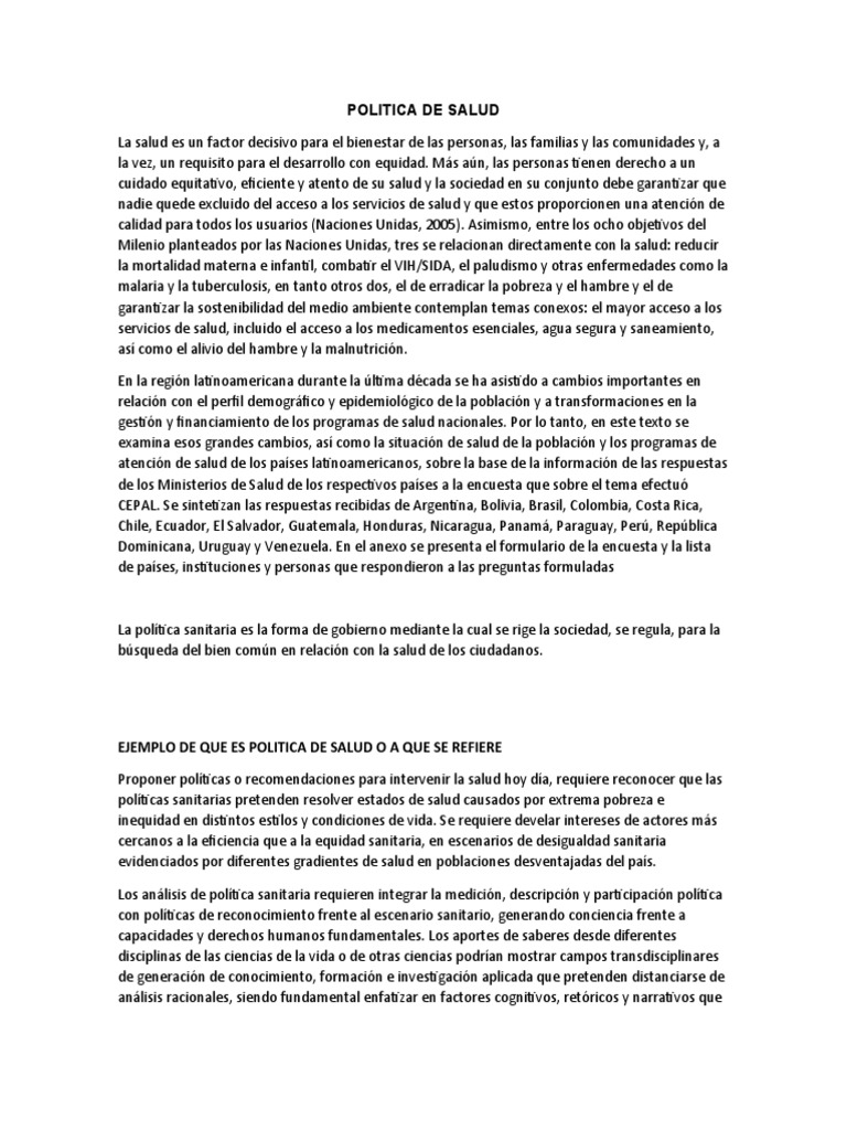 Politica de Salud | PDF