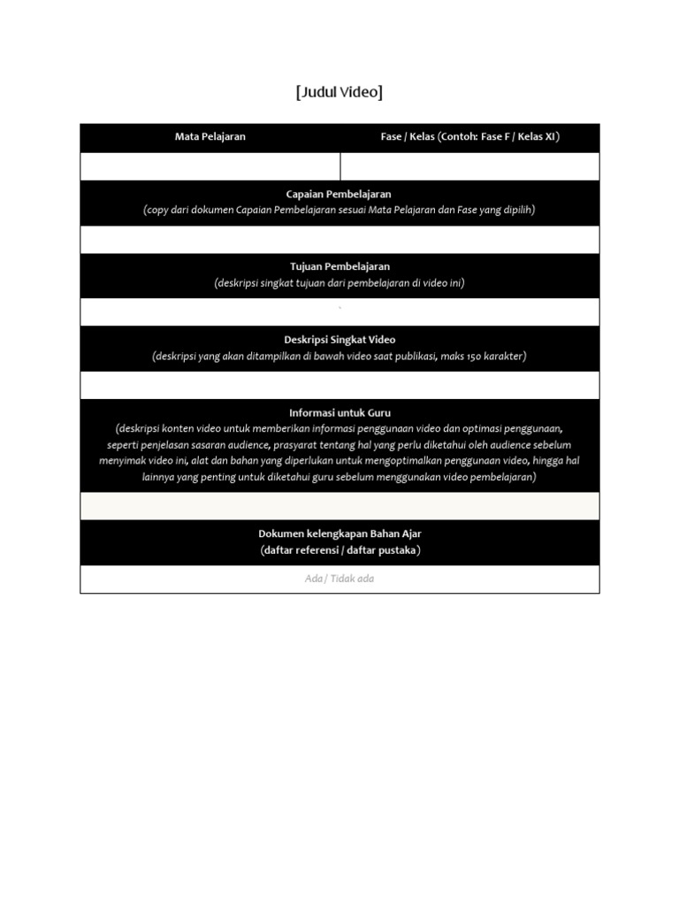 Template Penulisan Script Video - Bahan Ajar | PDF