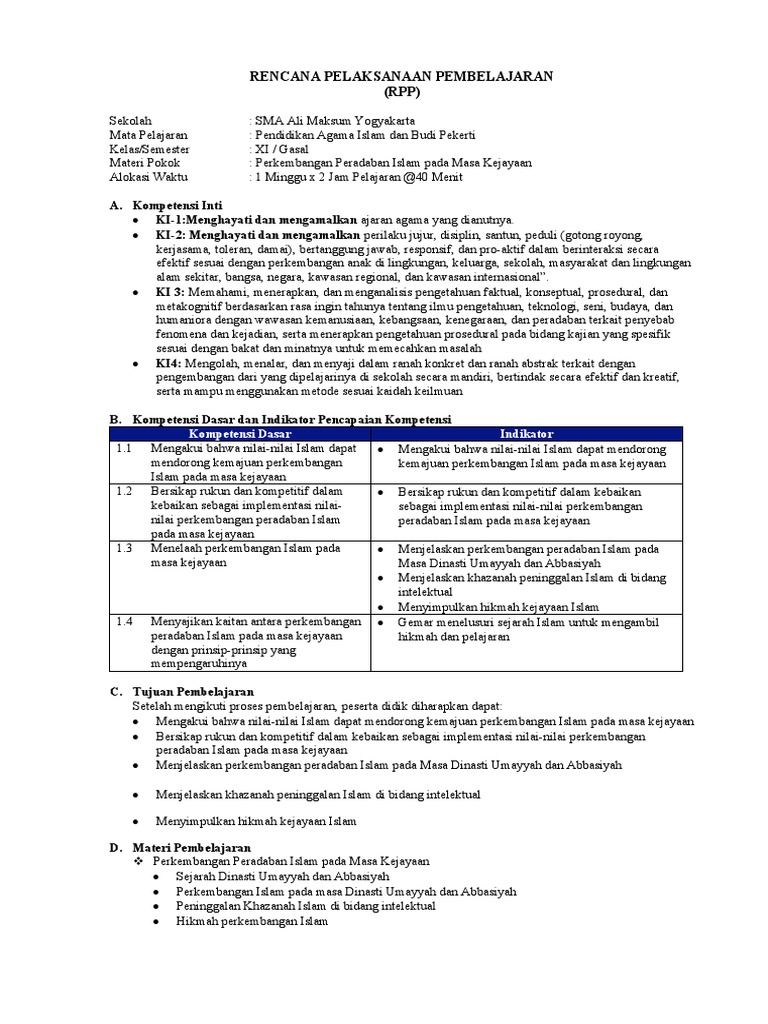 RPP Kelas 11 Peradaban Islam | PDF | Karier & Perkembangan