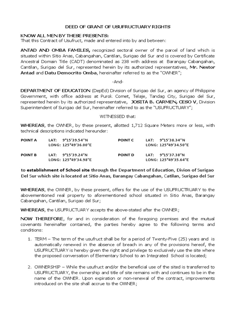 Deed of Grant of Usufructuary Rights | PDF | Government | Property