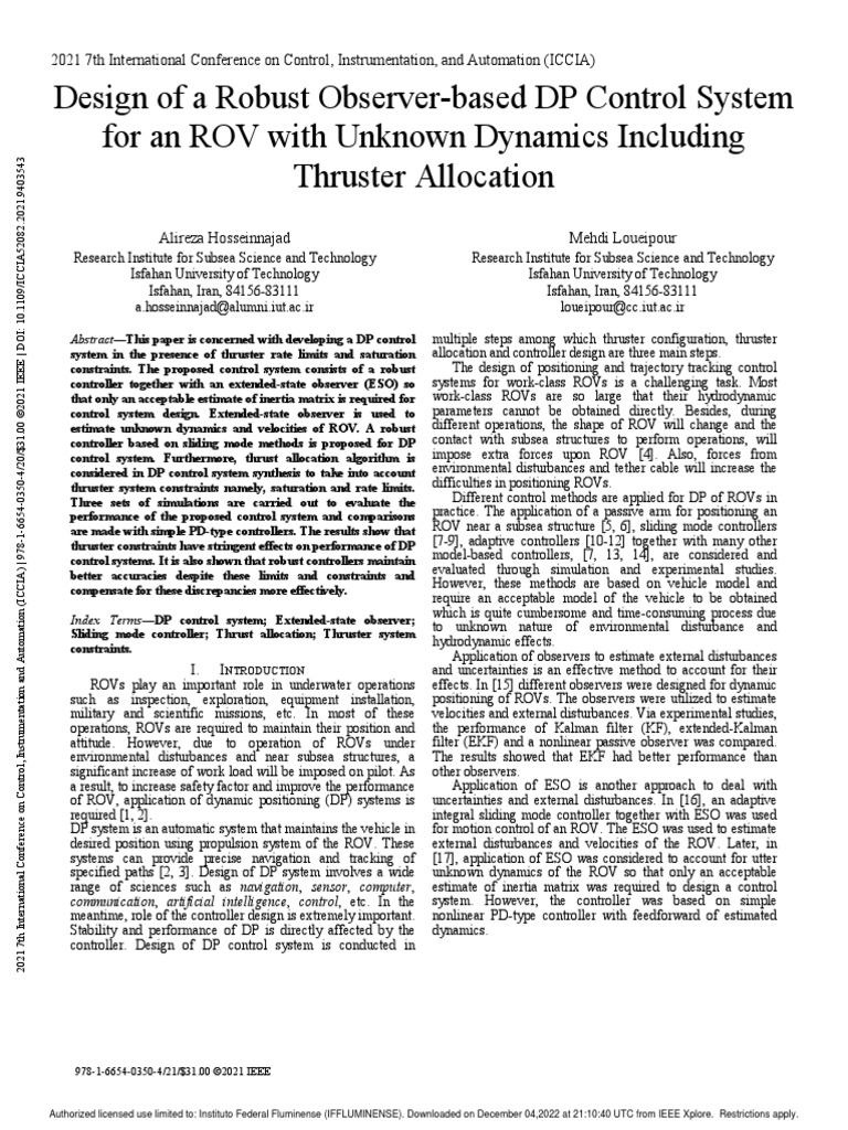 Design of A Robust Observer-Based DP Control System For An ROV With ...