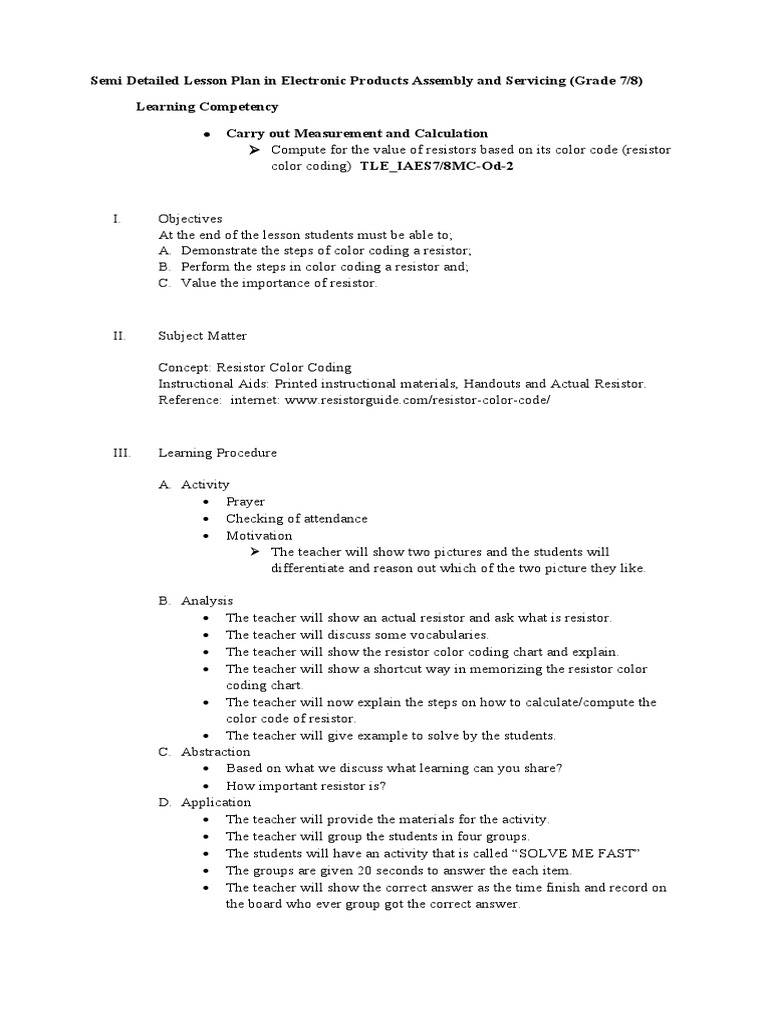 Semi Detailed LP Resistor Color Code | PDF | Teachers | Grey