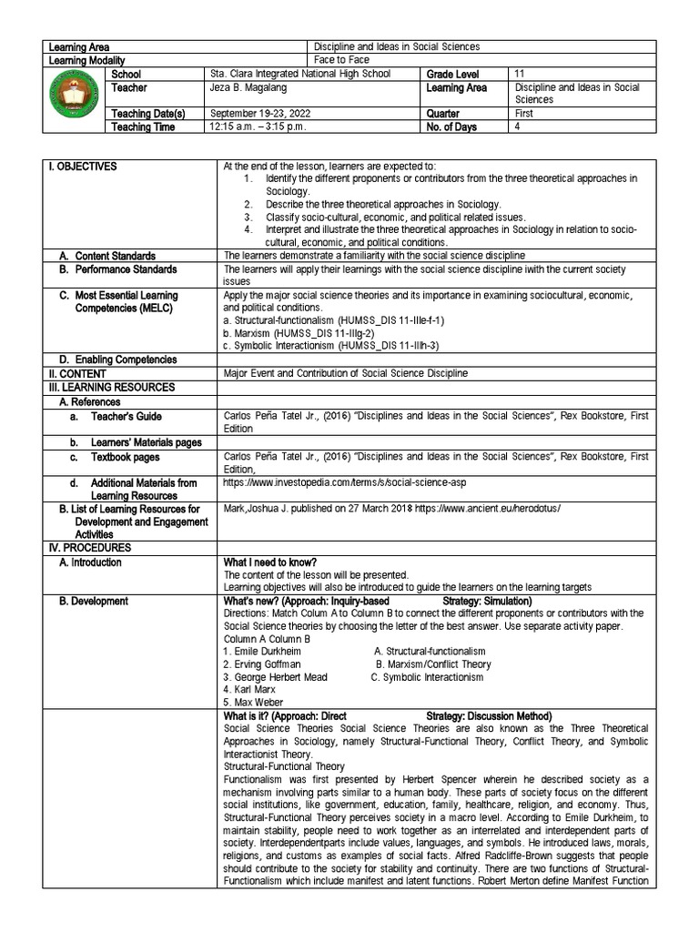 Jeza B. Magalang - DISS DLP 5th Week | PDF | Constructivism (Philosophy Of Education) | Sociology