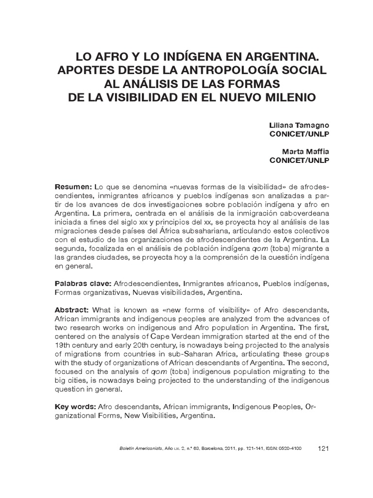 Lo Afro Y Lo Indígena en Argentina. Aportes Desde La Antropología ...