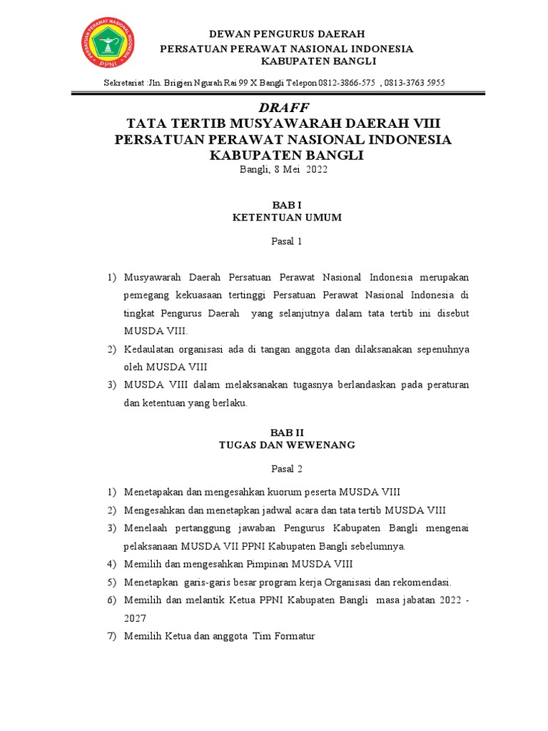 Draff Tata Tertib Musda Viii Tahun 2022 | PDF | Hukum | Teknologi & Rekayasa