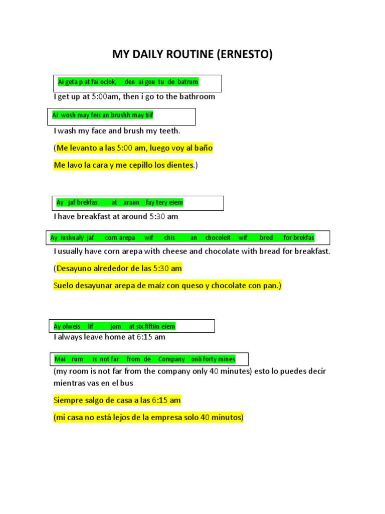 My Daily Routine Pdf