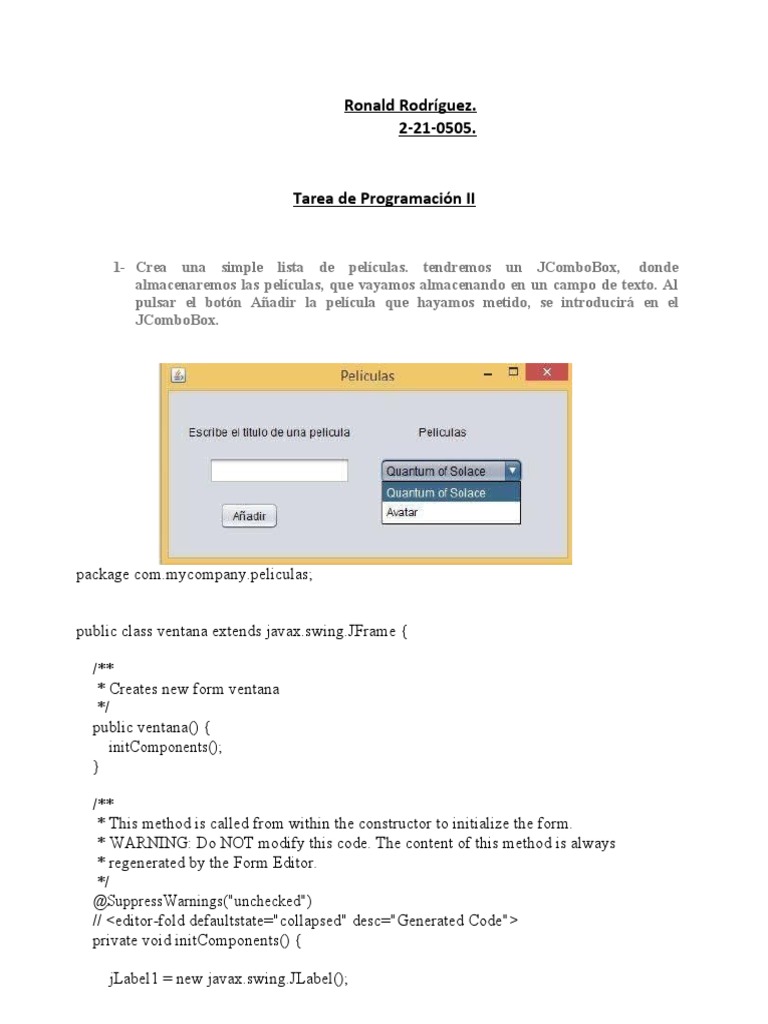 Tarea de Programación II Con Interfaces Graficas | PDF | Java (Programming Language) | Computer ...