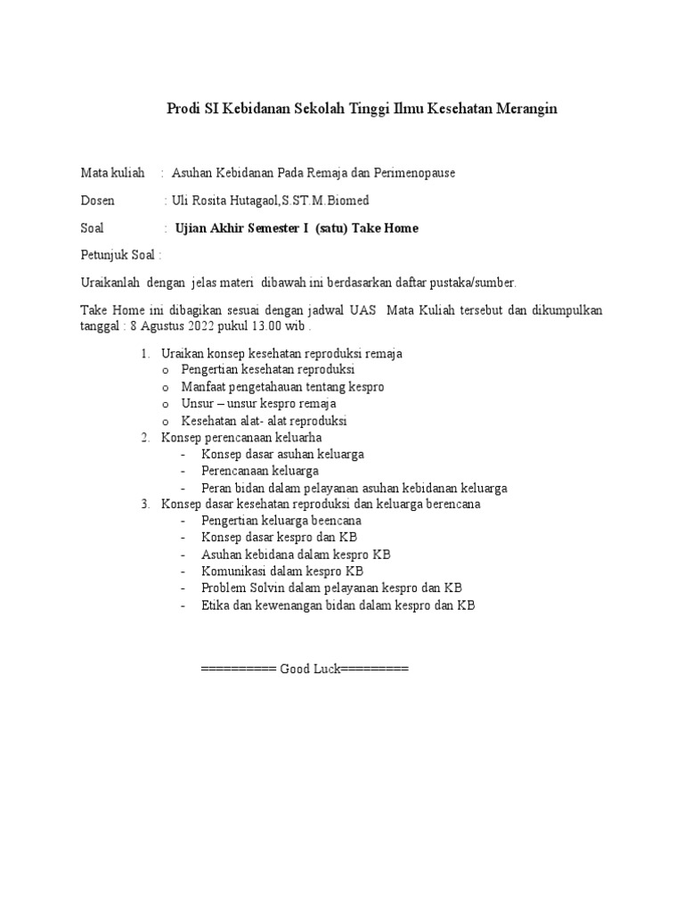UAS ASKEB Pada Remaja Dan Perimenopause | PDF