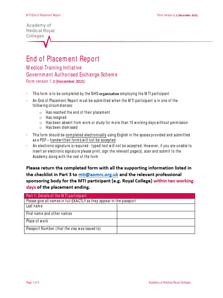 MTI Form 3 End Placement Report.v1.2 | PDF | Information Privacy | Privacy