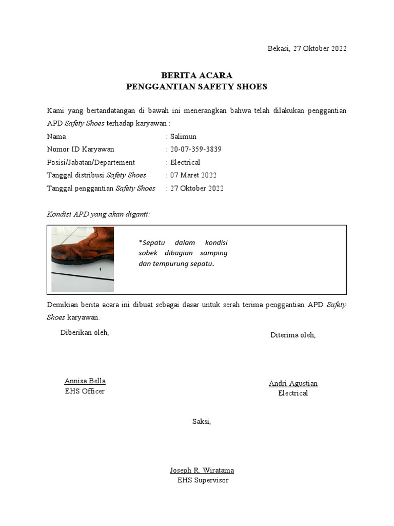 Penggantian Safety Shoes Salimun | PDF