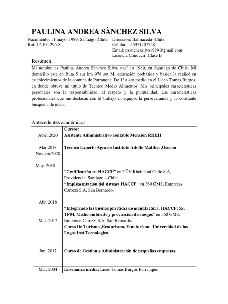 CV Paulina Sanchez. | PDF