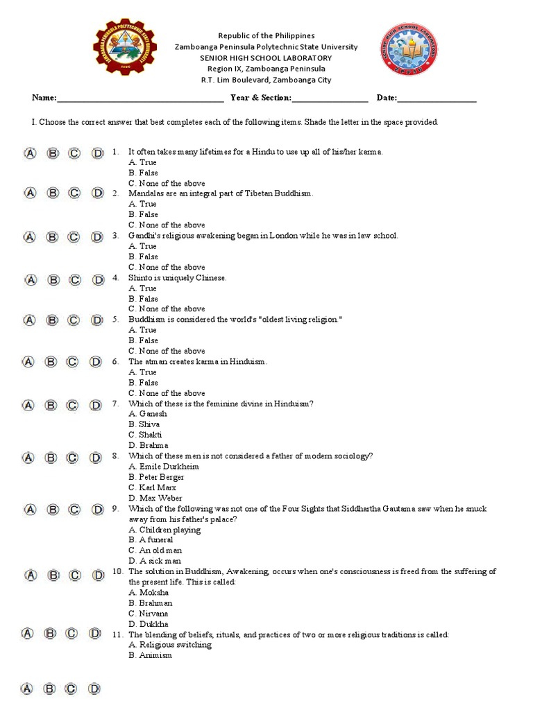 Assessing Knowledge of World Religions Through a Multiple Choice Exam ...
