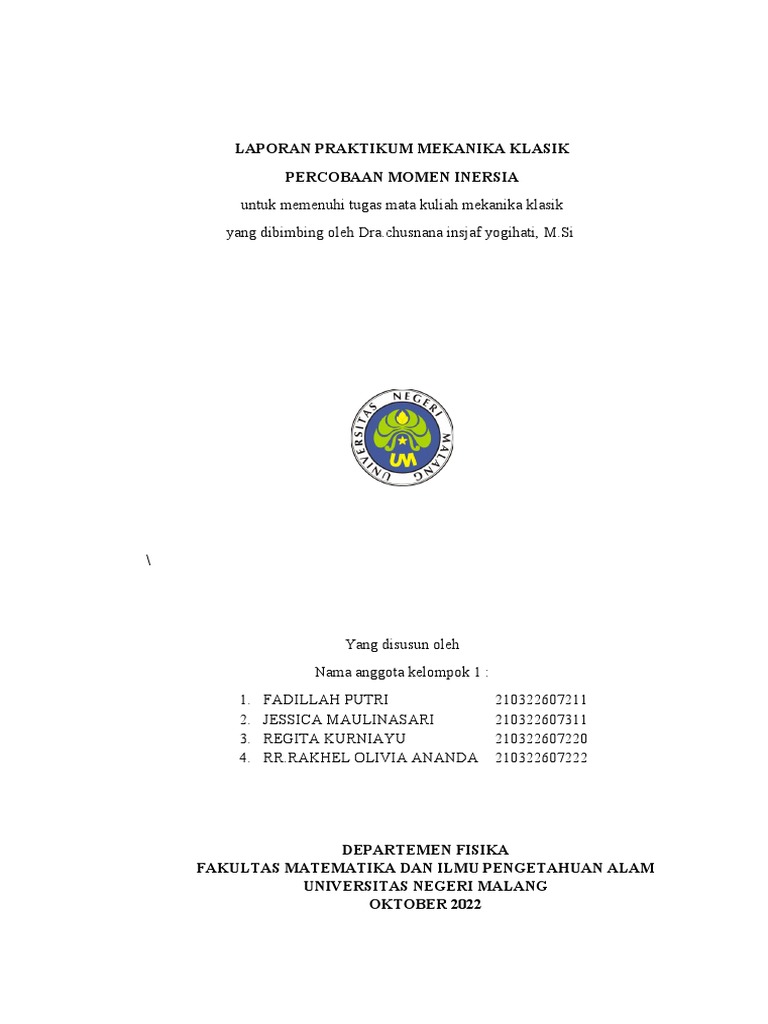 Laporan Praktikum Momen Inersia Kelompok 1 | PDF