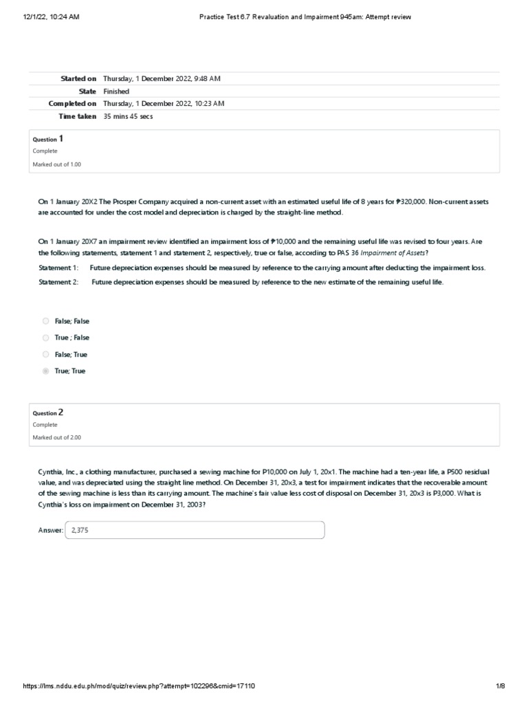 Practice Test 6.7 Revaluation and Impairment 945am Attempt Review | PDF ...