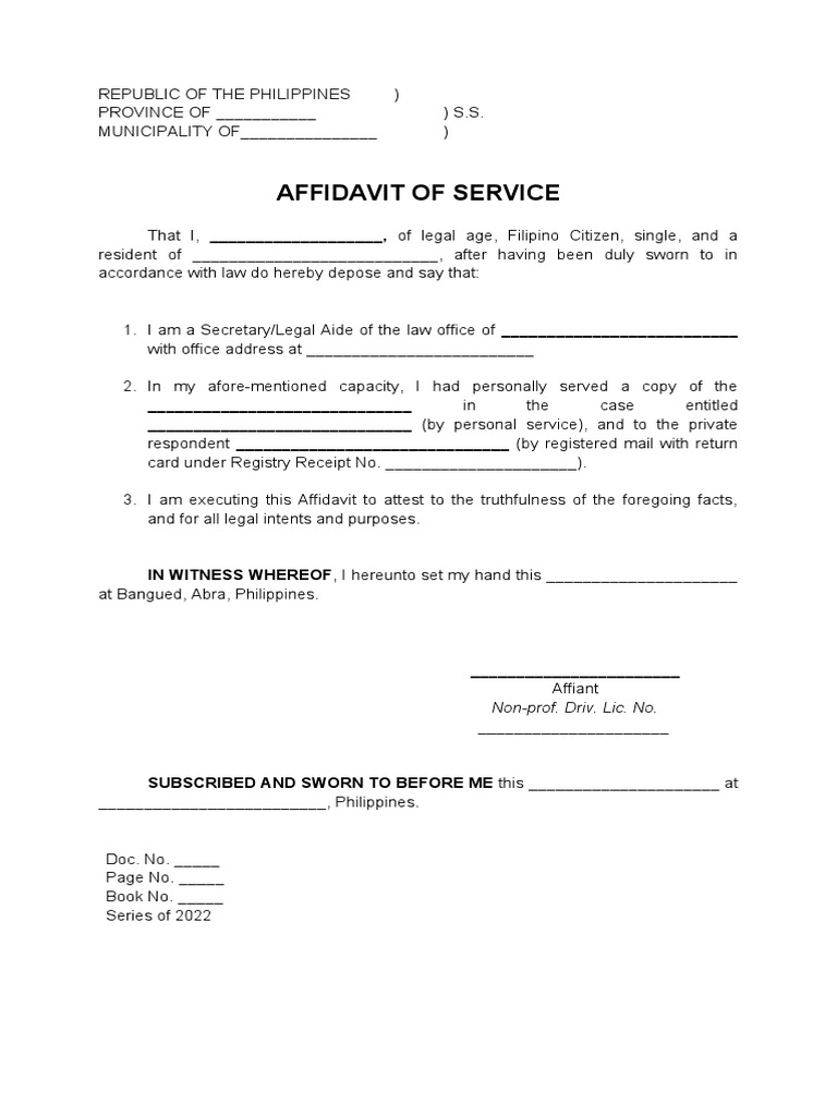 Affidavit of Service Form | PDF