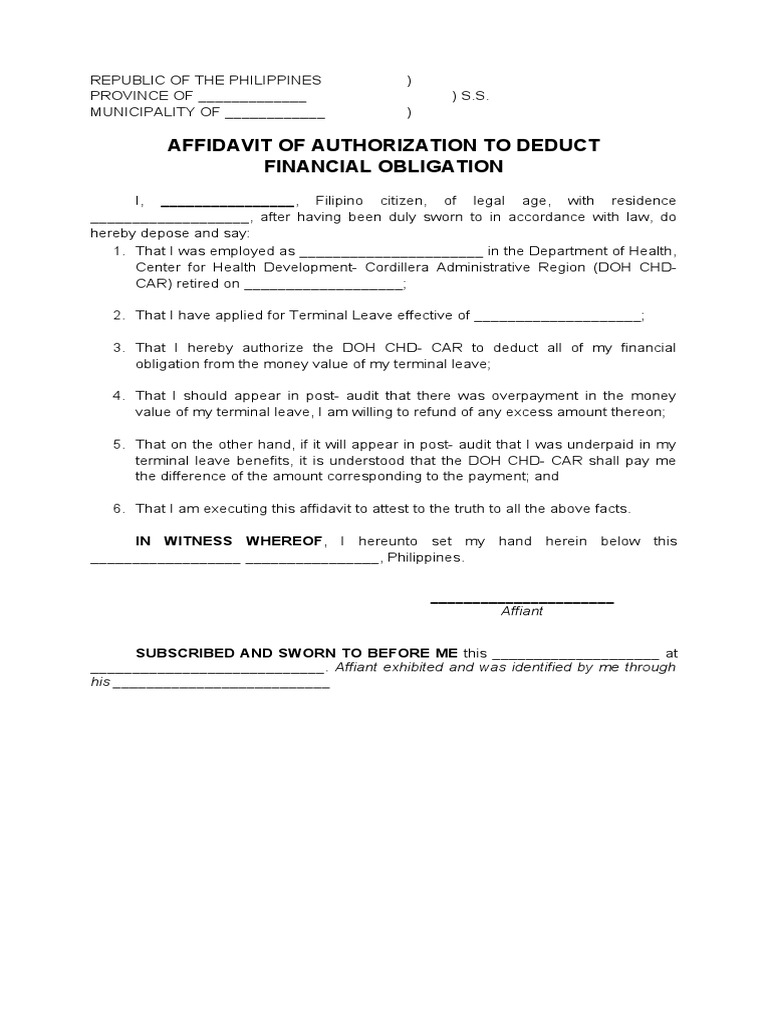 Affidavit for Deduction of Obligations | PDF | Finance & Money Management