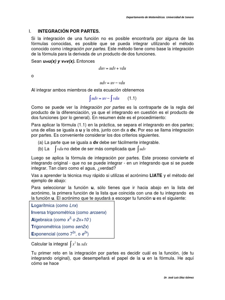 Integración por partes: Guía y ejemplos | PDF | Métodos y materiales de ...