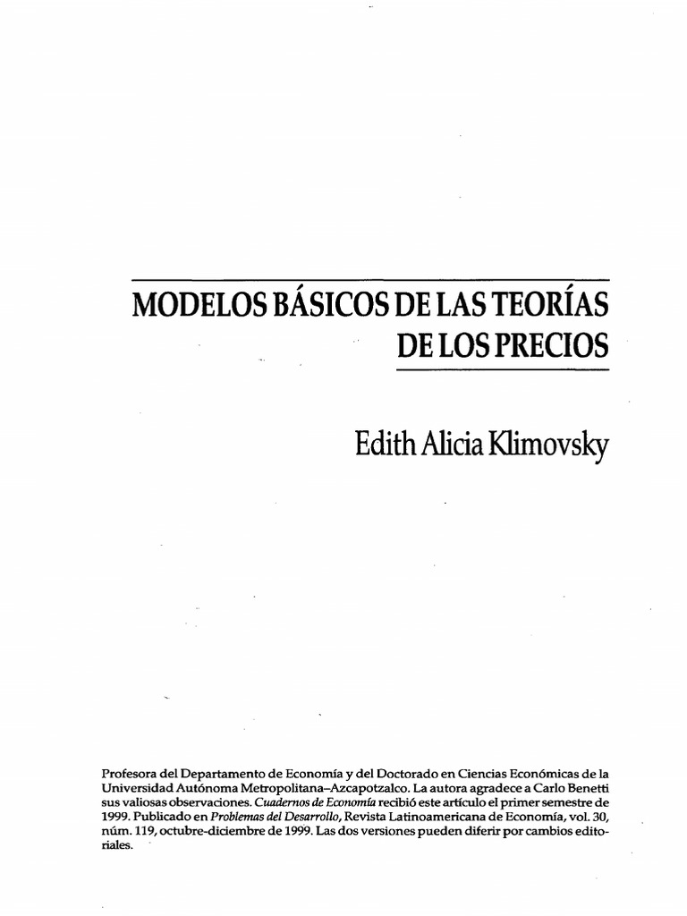 Modelos Básicos de Las Teorías de Los Precios Edith Klimovsky | PDF | Teoría del equilibrio ...