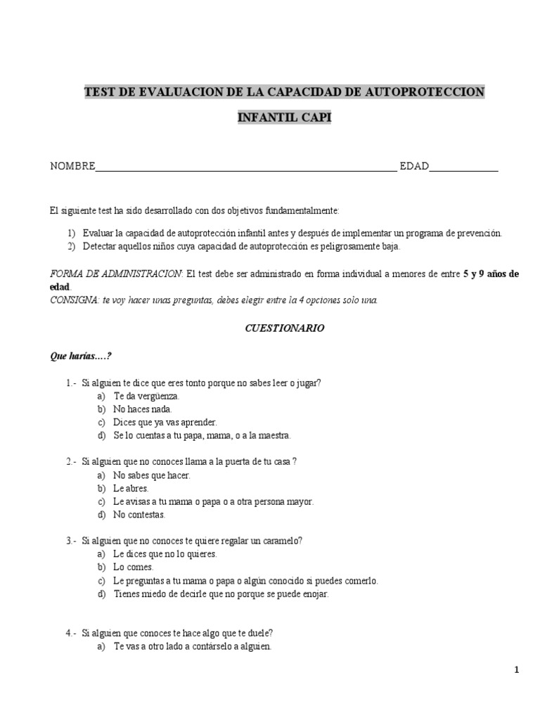 Test Infantil Capi | PDF | Autodefensa