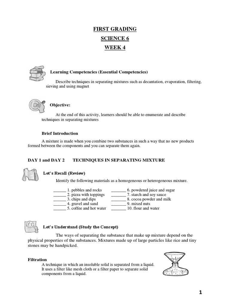 Science Grade6 Quarter1 Module4 Week4 | PDF | Filtration | Mixture