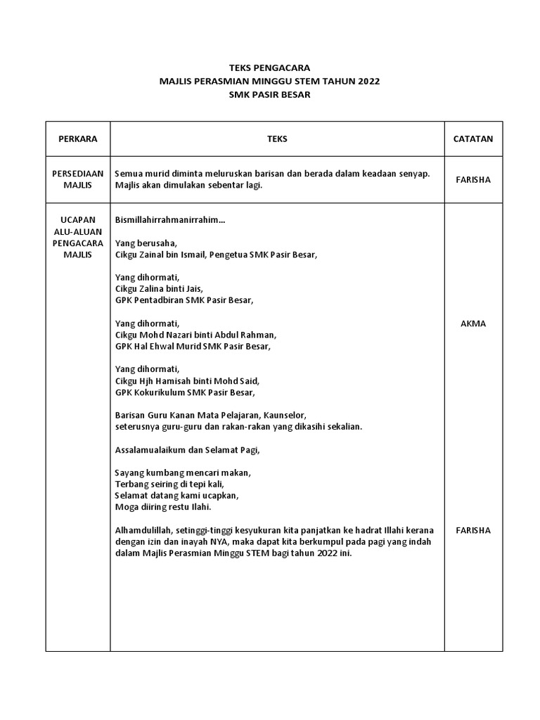 Perasmian Minggu STEM 2022 SMK Pasir Besar | PDF