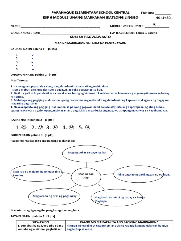 Answer Key Esp 6 - Module Week 3 | PDF