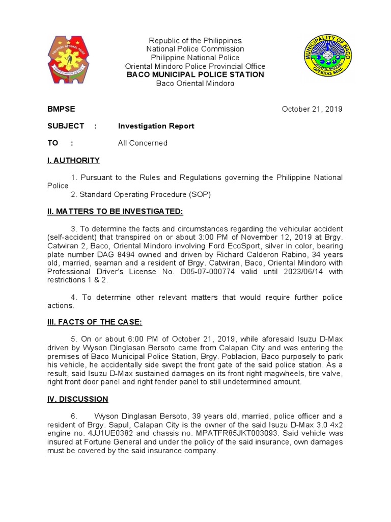 Investigation Report Re Traffic Accident Richard Rabino | PDF ...