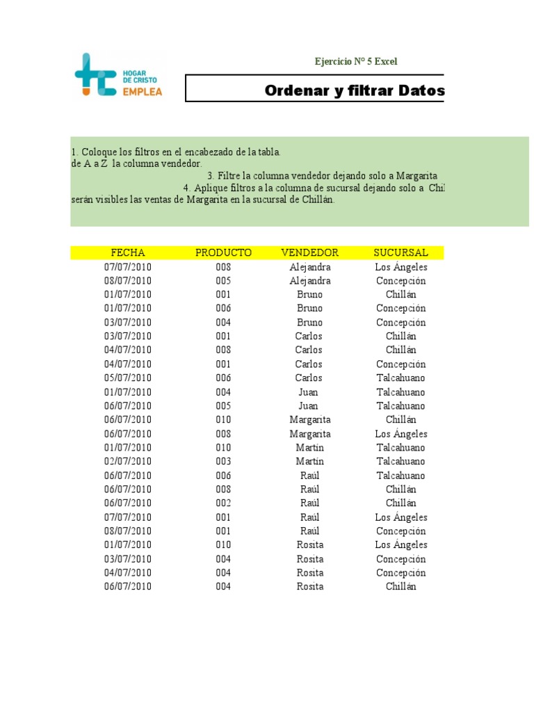 Ejercicio 5 Excel Ordenar y Filtrar Datos | PDF | Deportes