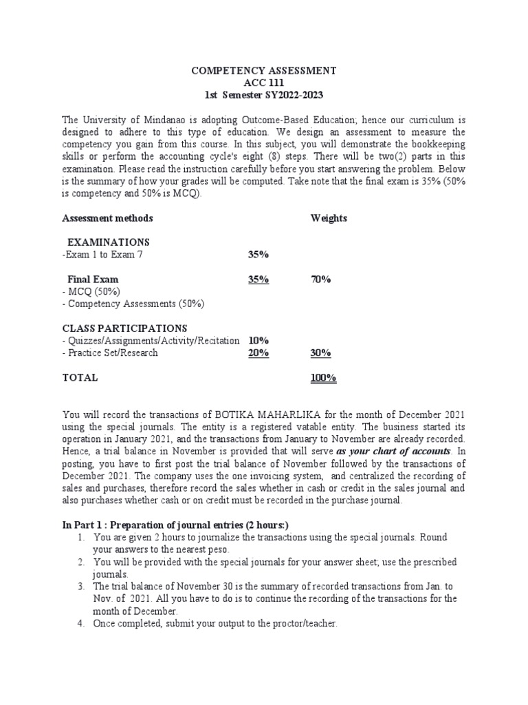 Final Instruction ACC 111 Competency Assessment 3 | PDF | Test ...