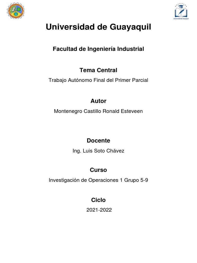 Inv Oper 5 9 Taf Montenegro Castillo Ronald | PDF | Programación lineal ... Inv Oper 5 9 Taf Montenegro Castillo Ronald | PDF | Programación lineal ...