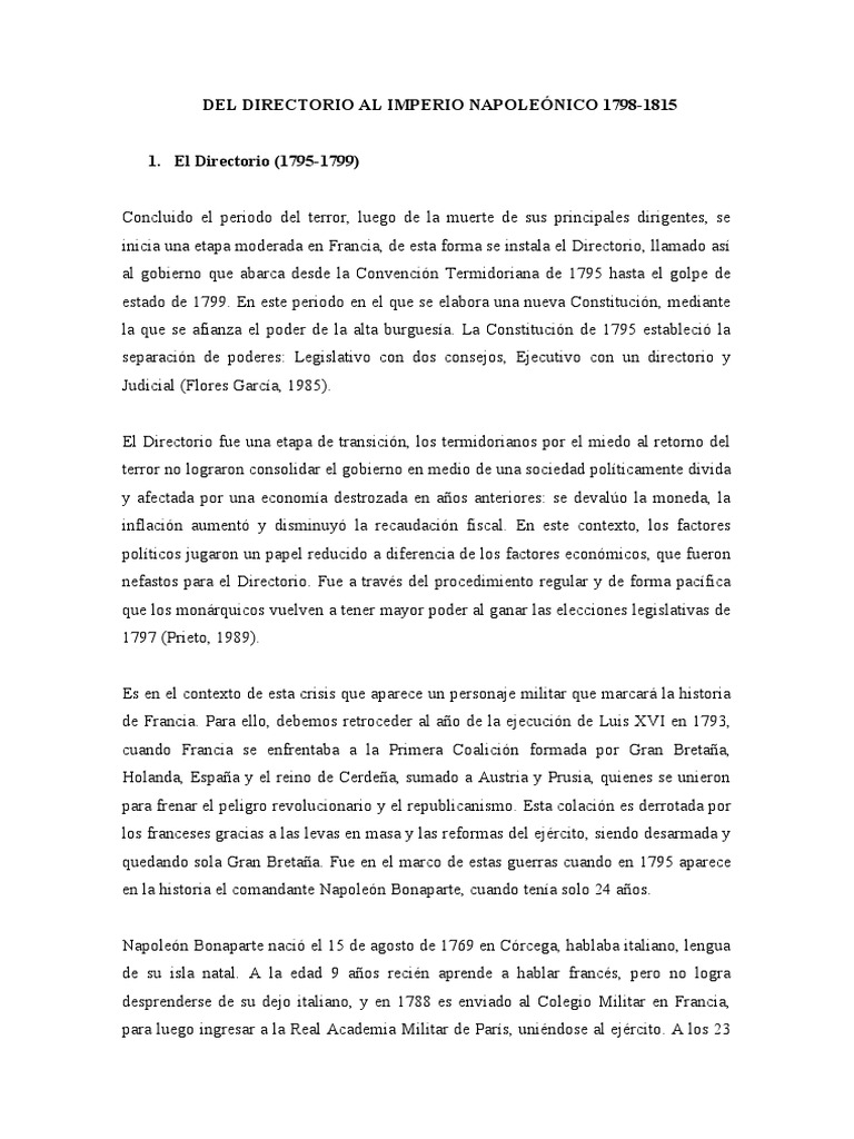 Del Directorio a Napoleón: 1795-1815 | PDF