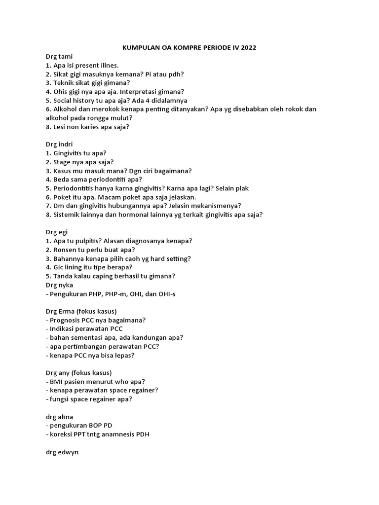 Pertanyaan OA Kompre | PDF