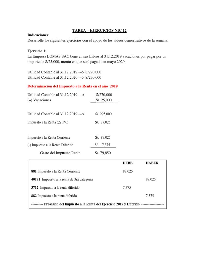 Ejercicios de La Nic 12 | PDF | Contabilidad | Impuesto sobre la renta