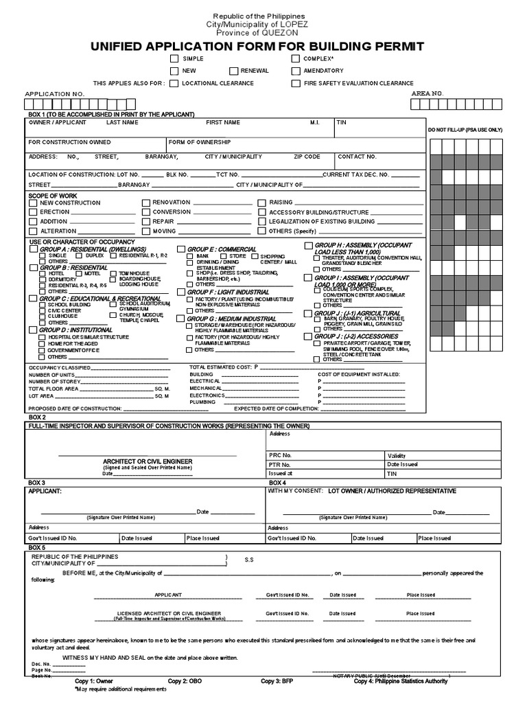 1 Unified Application For BLDG Permit (Front) - DPWH | PDF | Notary ...