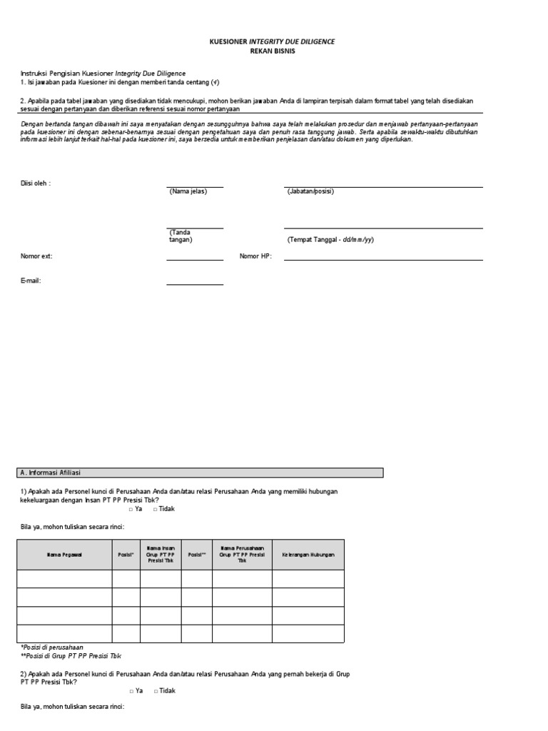 Kuisoner Due Diligence | PDF