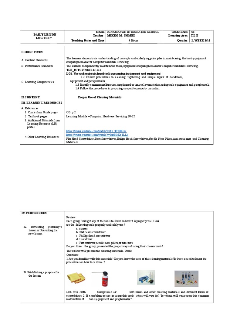 Tle DLL Week 1 and 2 | PDF | Tools | Learning